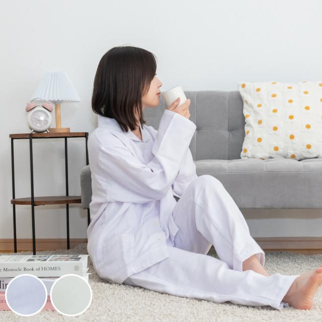 パジャマ 播州織 3重ガーゼ 綿100％ 日本製 （ 前開き レディース 婦人 春 秋 長袖 長ズボン 上下セット ルームウェア S M L ふんわり 軽い ガーゼ コットン ）