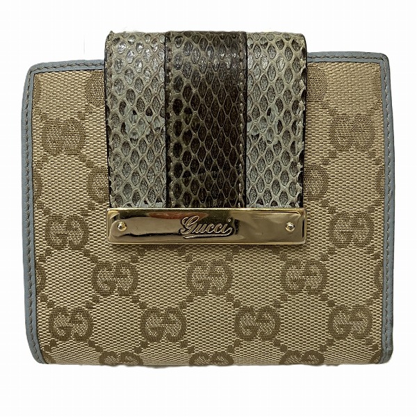 グッチ GUCCI GG 181669-0416 ブラウン×ライトブルー 2つ折り財布 ユニセックス【中古】