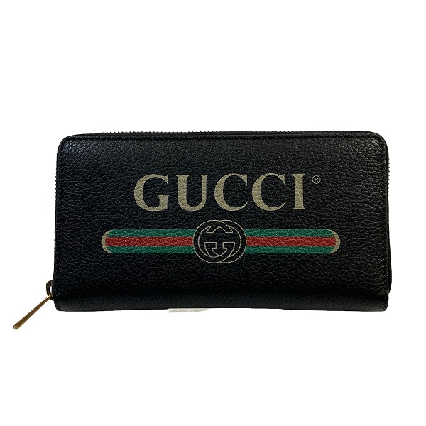 グッチ GUCCI 496317 ロゴプリント ラウンドファスナー 財布 長財布 ユニセックス【中古】