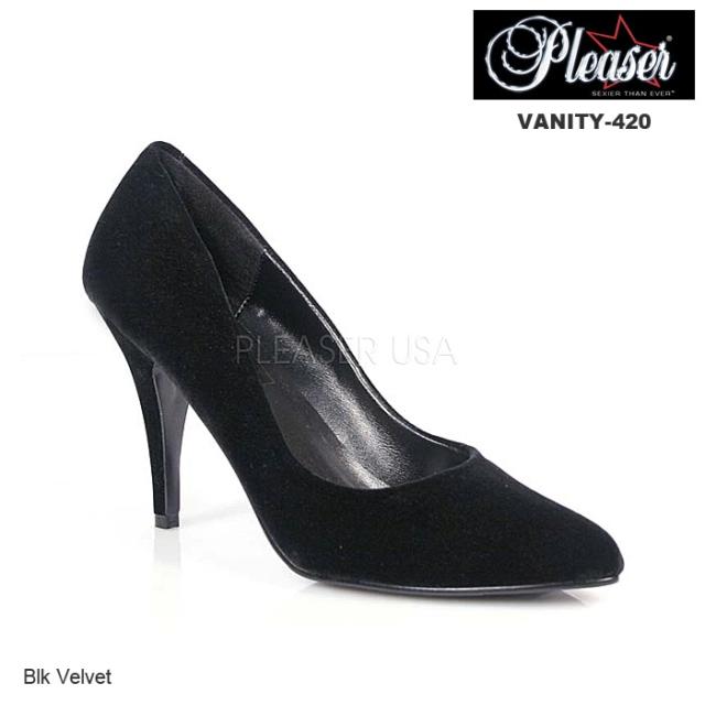 Pleaser(プリーザー) ベルベットパンプス レディースシューズ 黒 ハイヒール 約10cm シンプル 美脚 即納 VANITY-420