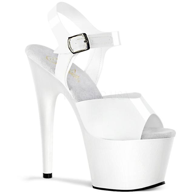 Pleaser(プリーザー) ADORE-708N アンクルストラップサンダル 厚底サンダル 白 ホワイトTPU 7inch Heel, 2 3/4inch PF◆取り寄せ