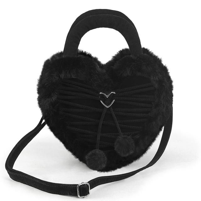 Demonia HB-631 Faux Suede & Fur Heart Shaped Convertible 20x24x8 cm Purse◆取り寄せ