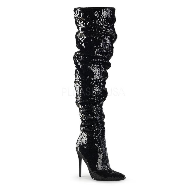 Pleaser COURTLY-3011 5inch Ruched Sequined Thigh High Boot, 1/3 Side Zip◆取り寄せ