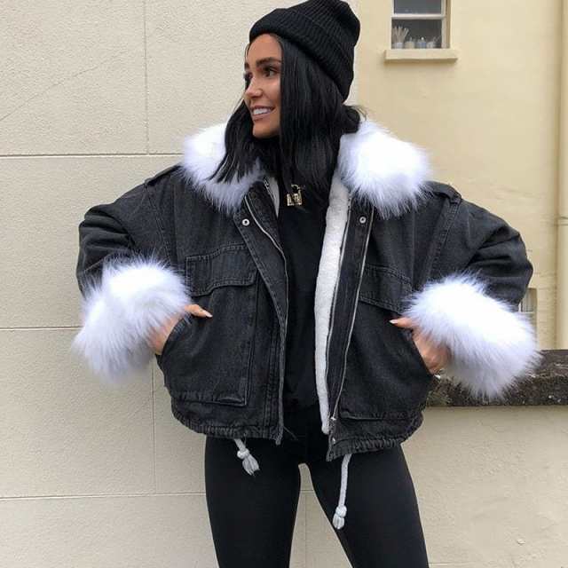 Fluffy denim jacket store