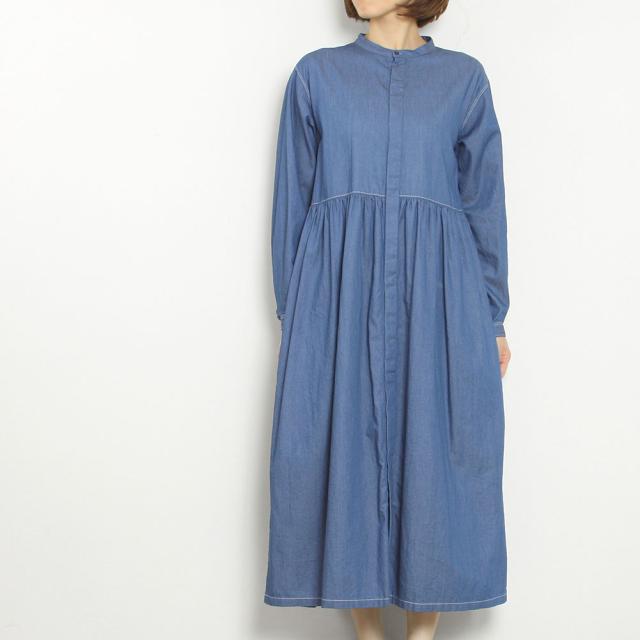 GRANDMA MAMA DAUGHTER グランマママドーター 4ozデニムバンドカラーギャザーワンピース GE2534021