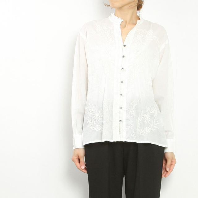 NOMBRE IMPAIR ノンブルアンペール インド綿刺繍 スキッパー長袖ブラウス 06-225-5