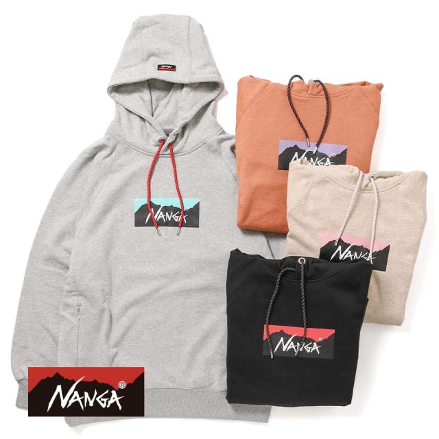 NANGA（ナンガ）ECO HYBRID BOX LOGO SWEAT HOODIE（エコハイブリッド ボックスロゴ スウェットフーディ）定番 スウェット フード付き パーカー 裏毛 ラグランスリーブ メンズ レディース ユニセックス