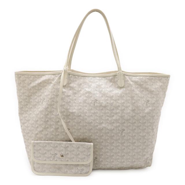 GOYARD ゴヤール サンルイGM トートバッグ ラージトート ショルダーバッグ コーティングキャンバス レザー ホワイト 白 グレー ポーチ付き