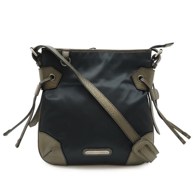 BURBERRY バーバリー ショルダーバッグ ワンショルダー 斜め掛け ナイロン レザー ブラック 黒 メタリックブラウン シルバー金具