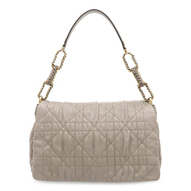 Christian Dior クリスチャン ディオール チェーンショルダー ショルダーバッグ カナージュ レザー グレー ゴールド金具