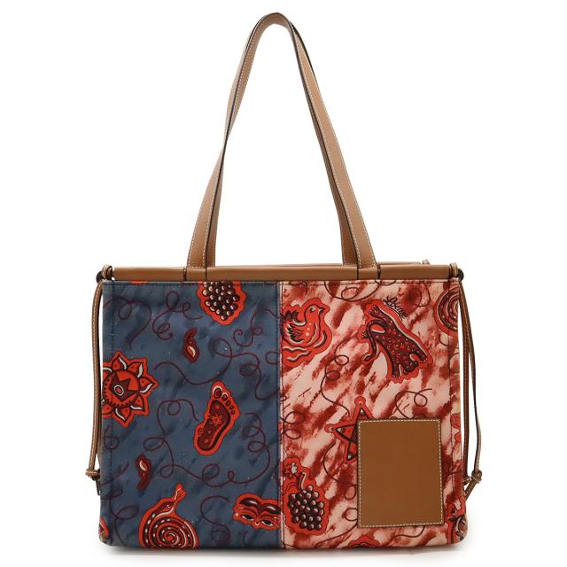 LOEWE ロエベ クッショントート ラージ トートバッグ ショルダーバッグ パウラズイビザ キャンバス レザー ブラウン ライトブルー