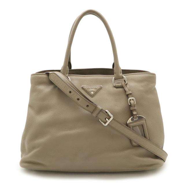 PRADA プラダ トライアングルロゴ ハンドバッグ トート 2WAY ショルダーバッグ レザー ARGILLA グレー シルバー金具 国内ブティック購入品 1BA579