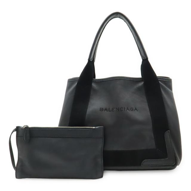 BALENCIAGA バレンシアガ ネイビーカバス S トートバッグ ハンドバッグ パンチングロゴ レザー ブラック 黒 ポーチ付き 339933