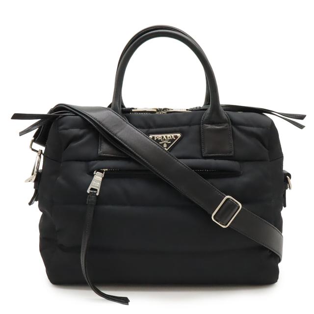 PRADA プラダ ボンバー ハンドバッグ トートバッグ 2WAY ショルダーバッグ ナイロン レザー NERO ブラック 黒 シルバー金具 1BB024