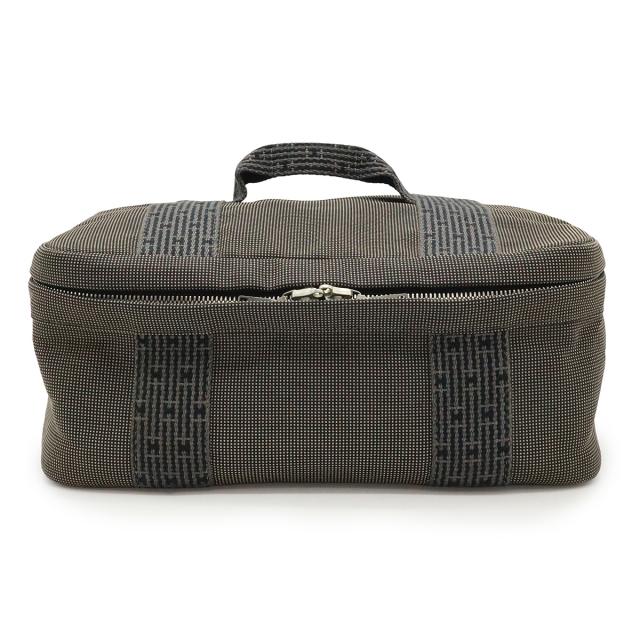 HERMES エルメス エールライン バニティバッグ ハンドバッグ 化粧ポーチ キャンバス グレー ブラック 黒 シルバー金具