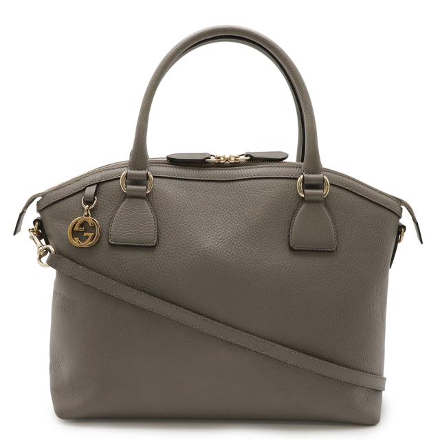 GUCCI グッチ ハンドバッグ 2WAY ショルダーバッグ 斜め掛け ダブルG ロゴチャーム レザー グレー アウトレット品 ゴールド金具 449651