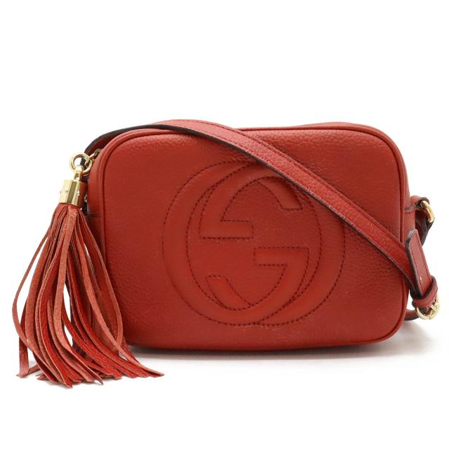 GUCCI グッチ ソーホー スモールディスコ タッセル フリンジ ショルダーバッグ ポシェット 斜め掛け レザー レッド 赤 ゴールド金具 308364