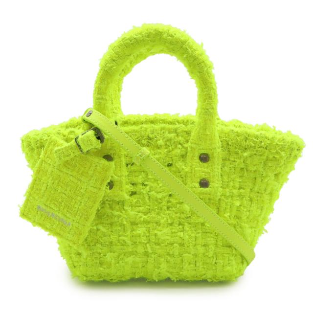 BALENCIAGA バレンシアガ ビストロXXS ハンドバッグ バスケットバッグ ショルダーバッグ かごバッグ カゴバッグ ツイード イエロー 678028