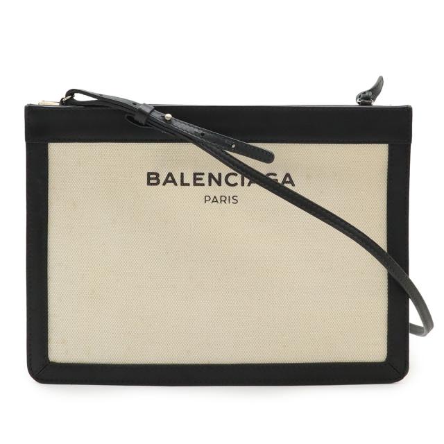 BALENCIAGA バレンシアガ ネイビーポシェット ロゴ ショルダーバッグ 2WAY クラッチバッグ キャンバス レザー ナチュラル ブラック 339937