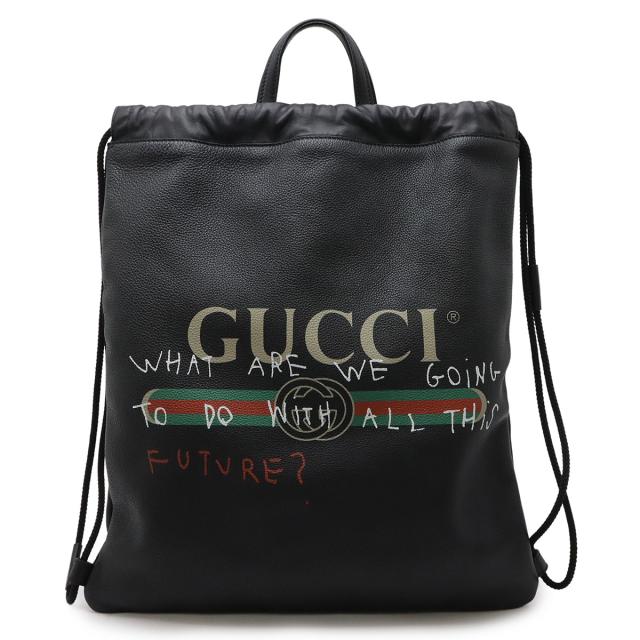 GUCCI グッチ グッチプリント ココ キャピタン ドローストリング バックパック リュックサック 2WAY トートバッグ レザー ブラック 黒 494053
