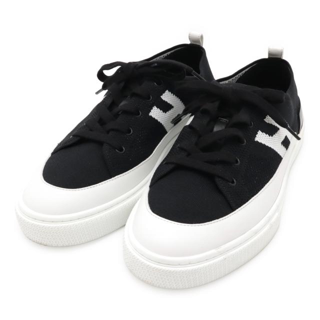 HERMES エルメス ディープ スニーカー シューズ 靴 ローカット Hロゴ ニット カーフ ブラック 黒 ホワイト #43 日本サイズ約28cm H231797ZH