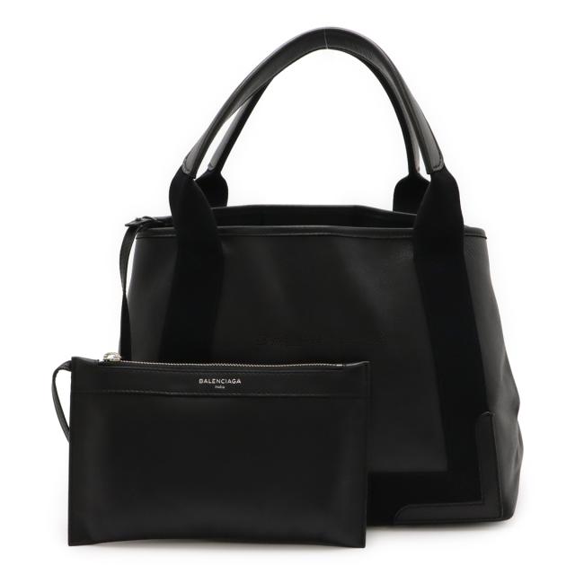 BALENCIAGA バレンシアガ ネイビーカバス S トートバッグ ハンドバッグ パンチングロゴ レザー ブラック 黒 ポーチ付き 339933
