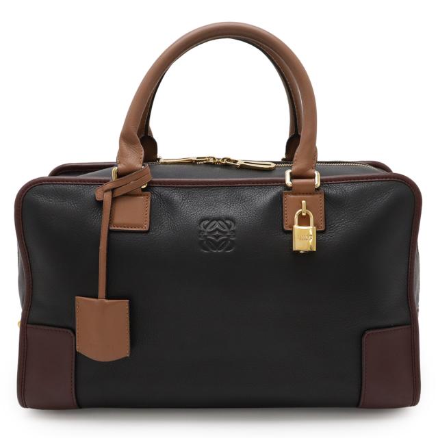 LOEWE ロエベ アマソナ36 アナグラム ハンドバッグ ミニボストンバッグ ハンドバッグ  レザー ブラック 黒 ブラウン 茶 ゴールド金具