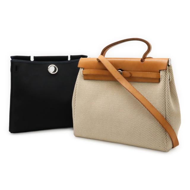 HERMES エルメス エールバッグPM ハンドバッグ 2WAY ショルダーバッグ トワルオフィシエ トワルアッシュ レザー ブラック ライトブラウン □F刻印