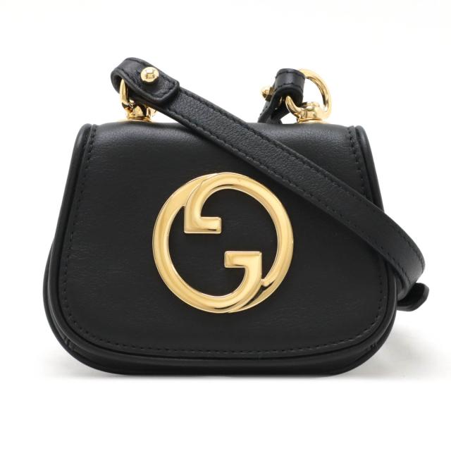 GUCCI グッチ ブロンディ カードケース ウォレット ポシェット ショルダーポーチ ショルダーバッグ レザー ブラック ゴールド金具 698635