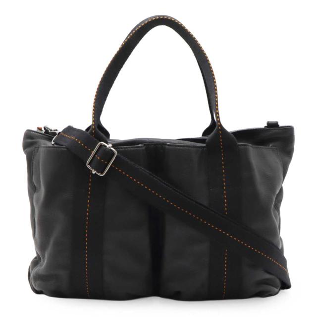 HERMES エルメス キャラバン ホリゾンタルMM トートバッグ 2WAY ショルダーバッグ 斜め掛け ヴォーデルマ レザー ブラック 黒 オレンジ