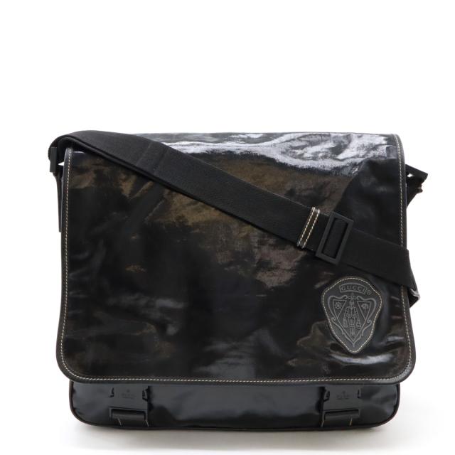 GUCCI グッチ クレストエンブレム ショルダーバッグ メッセンジャーバッグ 斜め掛け コーティングキャンバス ブラック 黒 181094