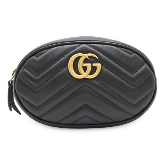 GUCCI グッチ GGマーモント ベルトバッグ ボディバッグ ウエストバッグ ウエストポーチ キルティングレザー ブラック 黒 ゴールド金具 #75 476434
