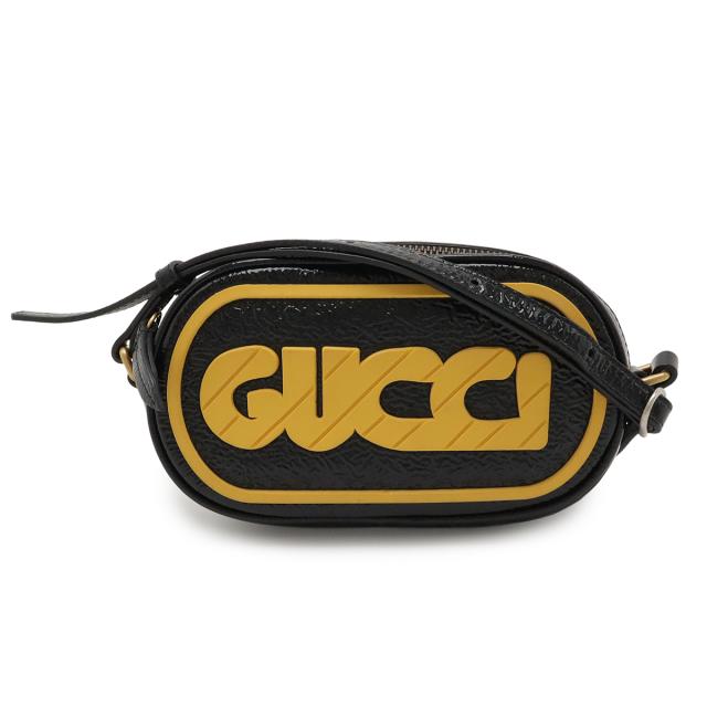 GUCCI グッチ ゲームパッチロゴ ショルダーバッグ ポシェット 斜め掛け パテントレザー ラバー ブラック 黒 イエロー 黄色 524312