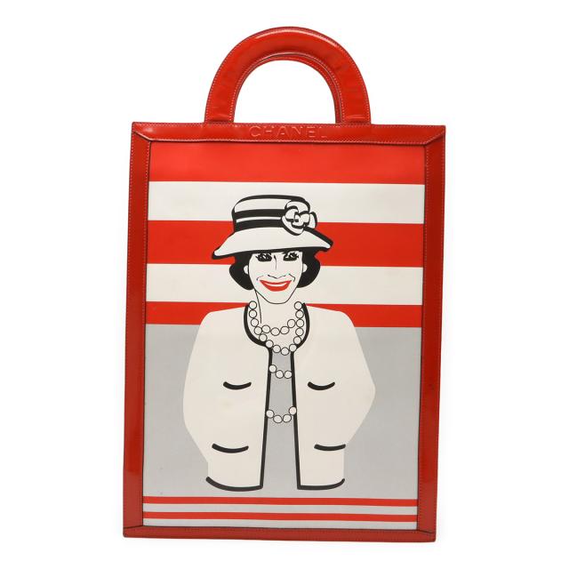 CHANEL シャネル ココシャネル マドモアゼル トートバッグ ハンドバッグ パテントレザー レッド 赤 シルバー ホワイト