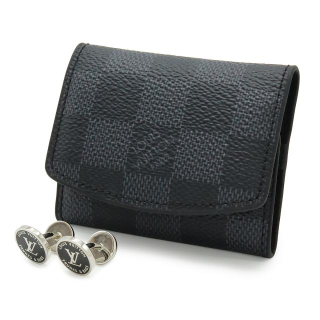 LOUIS VUITTON ルイ ヴィトン カフリンク LV アワード カフスボタン ダミエグラフィットケース付き シルバー金具 M00912