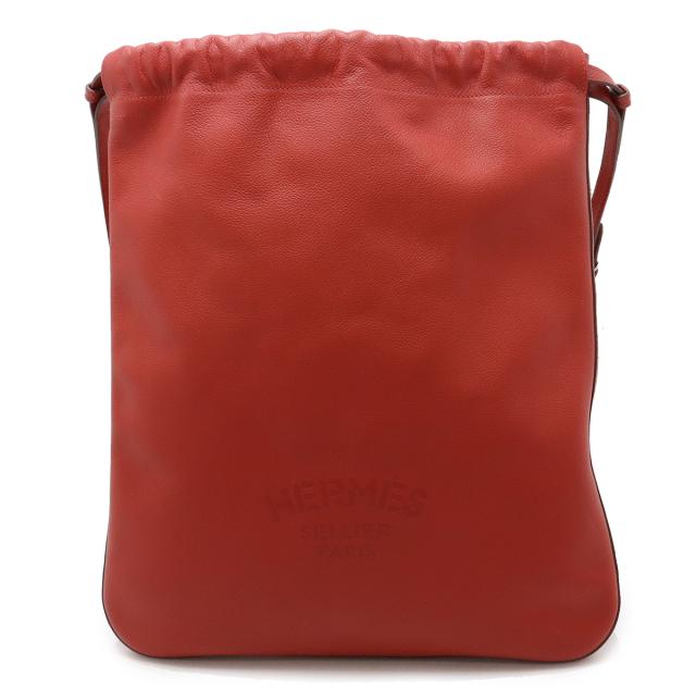 HERMES エルメス ブリダド ロゴ ショルダーバッグ 2WAY リュックサック バックパック レザー レッド 赤 シルバー金具 D刻印