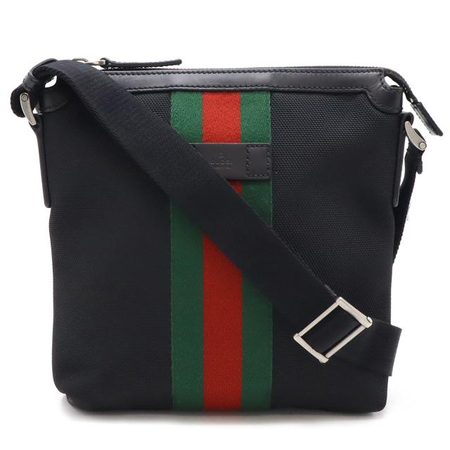 GUCCI グッチ シェリーライン ショルダーバッグ 斜め掛け ナイロンキャンバス レザー ブラック 黒 グリーン 緑 レッド 赤 アウトレット品 631195