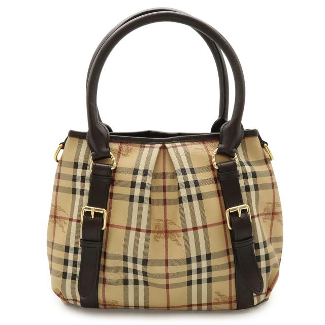 BURBERRY バーバリー ノバチェック チェック柄 トートバッグ ショルダーバッグ ハンドバッグ PVC レザー ベージュ ダークブラウン ゴールド金具