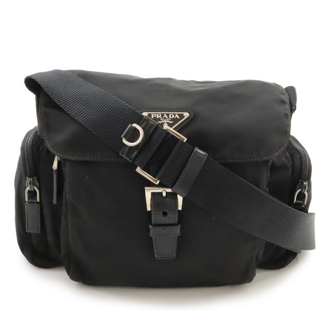 PRADA プラダ トライアングルロゴ ショルダーバッグ メッセンジャーバッグ 斜め掛け ナイロン レザー NERO 黒 ブラック シルバー金具 BT0501