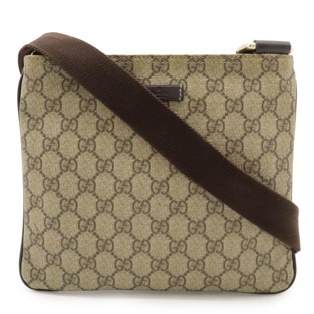 GUCCI グッチ GGスプリーム GGプラス ショルダーバッグ 斜め掛け マチなし PVC レザー ベージュ 茶 ダークブラウン 201538
