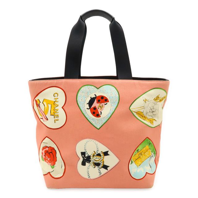 CHANEL シャネル バレンタイン トートバッグ ショルダーバッグ ハート プリント ココチャーム キャンバス レザー ピンク ブラック マルチカラー