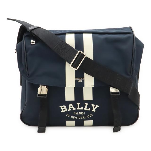 BALLY バリー FABRO.STL ファブロ ロゴプリント メッセンジャーバッグ ショルダーバッグ 斜め掛け ナイロン レザー ネイビー ホワイト シルバー金具
