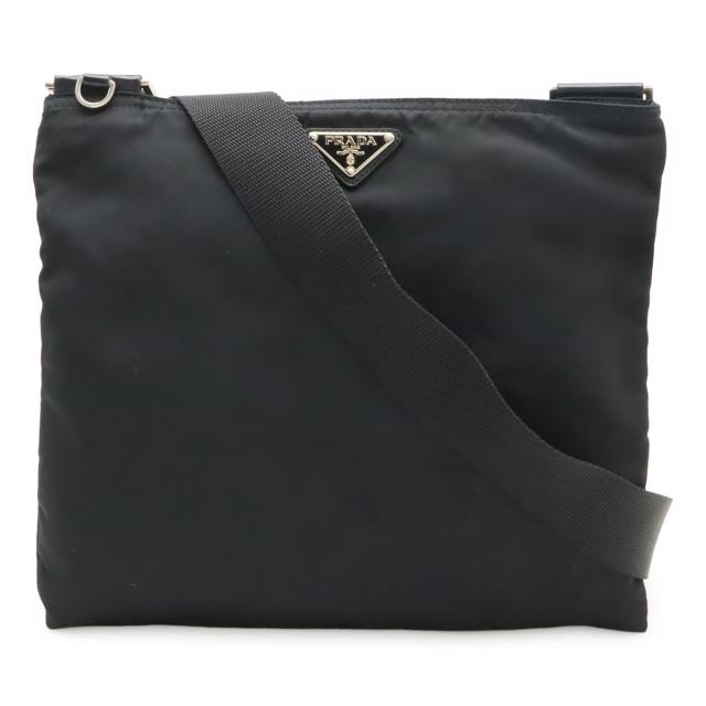 PRADA プラダ ショルダーバッグ 斜め掛け マチなし ナイロン レザー NERO ブラック 黒 シルバー金具 BT0175