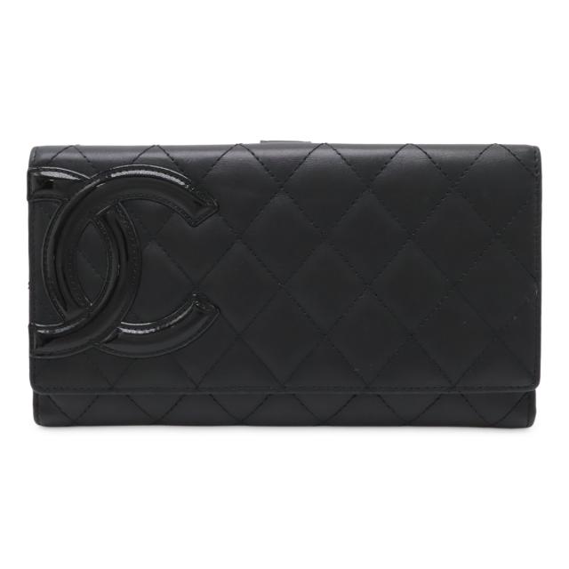 CHANEL シャネル カンボンライン ココマーク Wホック長財布 ダブルホック 2つ折長財布 二つ折り レザー エナメル ブラック 黒 ピンク A46643