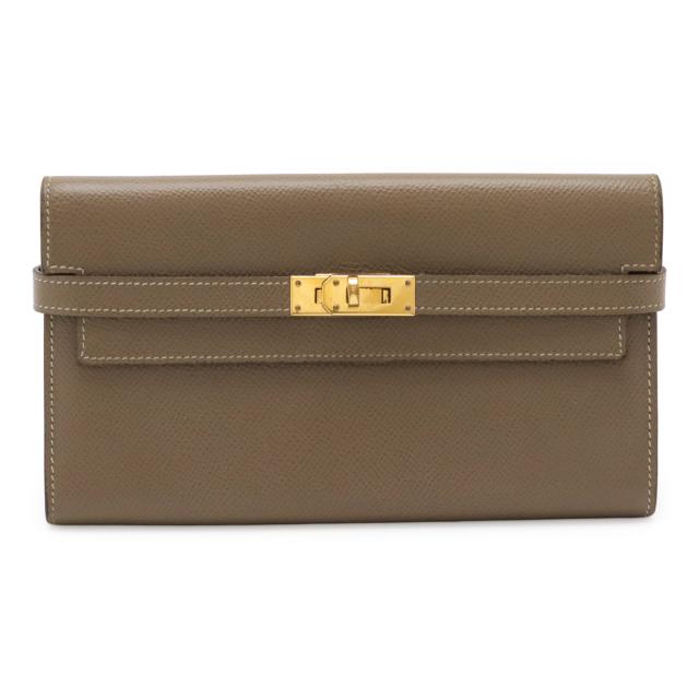 HERMES エルメス ケリーウォレット ロング 2つ折長財布 二つ折り長財布 ヴォーエプソン レザー エトゥープ グレージュ ゴールド金具 A刻印