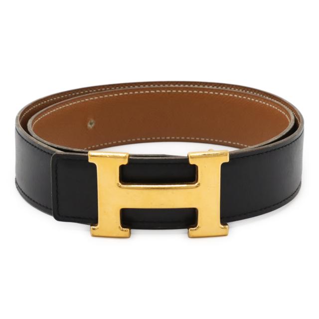 HERMES エルメス Hベルト リバーシブル ボックカーフ トゴ レザー ブラック 黒 キャメル ゴールド金具 #80 ○Z刻印