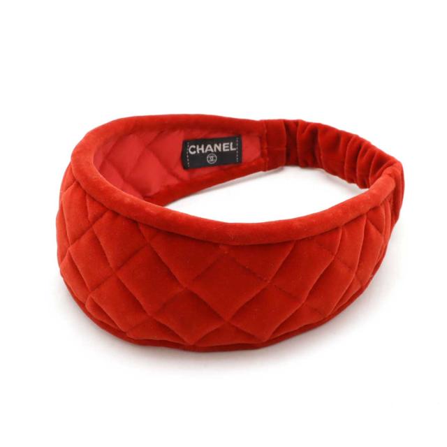 CHANEL シャネル マトラッセ ヘアバンド ヘッドバンド ヘアアクセサリー キルティング ベロア レッド 赤