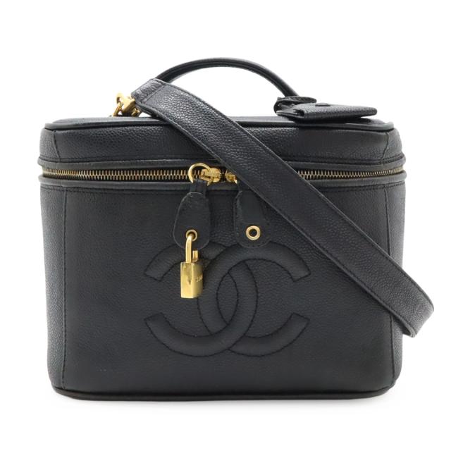 CHANEL シャネル ココマーク キャビアスキン バニティバッグ ハンドバッグ 化粧ポーチ コスメポーチ 2WAY ショルダーバッグ ブラック 黒 A06329