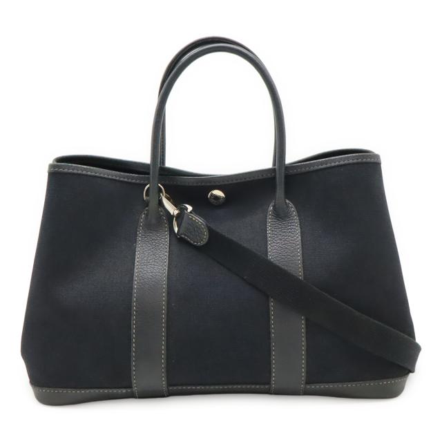 HERMES エルメス ガーデンパーティTPM トートバッグ ハンドバッグ 2WAY ショルダーバッグ トワルオフィシエ キャンバス レザー 黒 ブラック □H刻印
