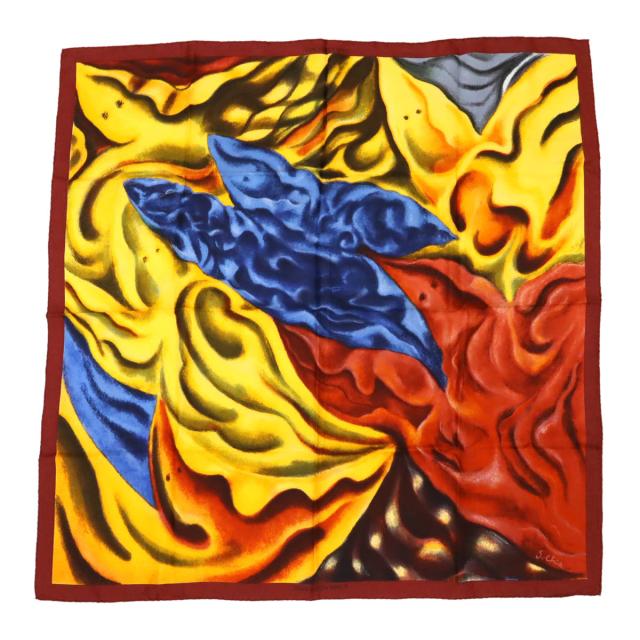 LOUIS VUITTON ルイ ヴィトン スカーフ ショール 大判 Sandro Chia サンドロ キア シルク100% ボルドー イエロー ブルー